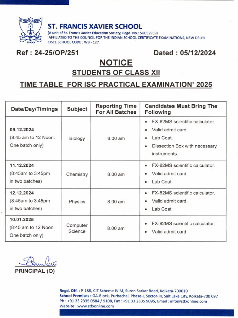 CLASS-XII-TIME-TABLE-FOR-ISC-PRACTICAL-EXAMINATION2025-1 | PDF
