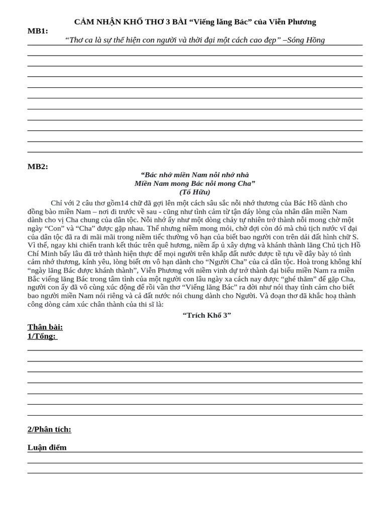 CẢM NHẬN 3 VLB - hs | PDF