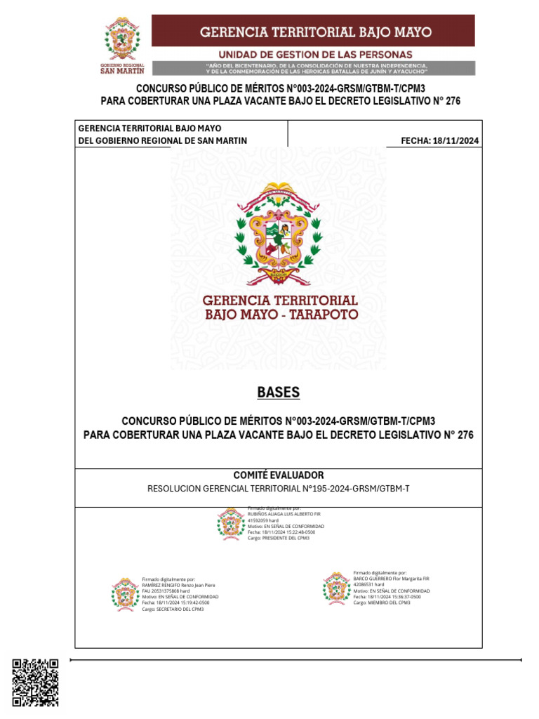 Bases CPM N 003 2024 GRSM GTBM T cpm3 | PDF | Documento de identidad ...