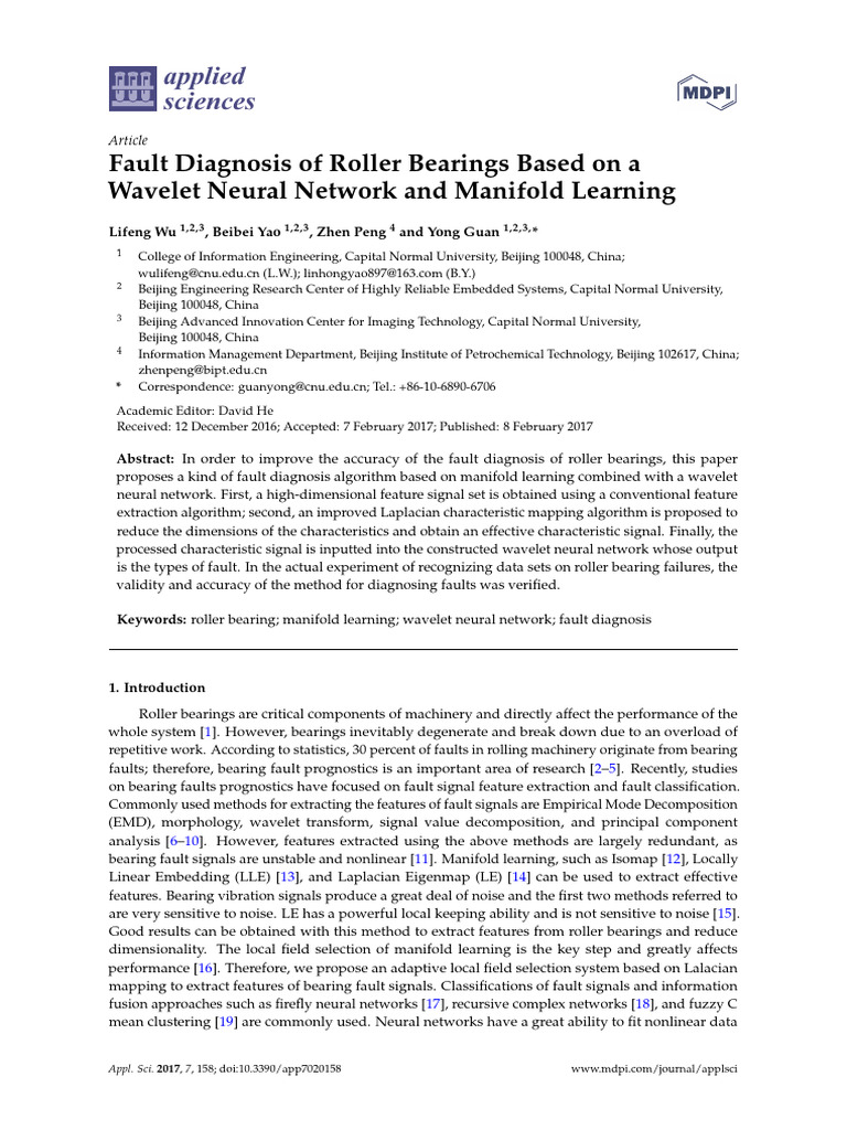 2017 - Fault Diagnosis of Roller Bearings Based On A Wavelet Neural Network and - Applsci-07 ...
