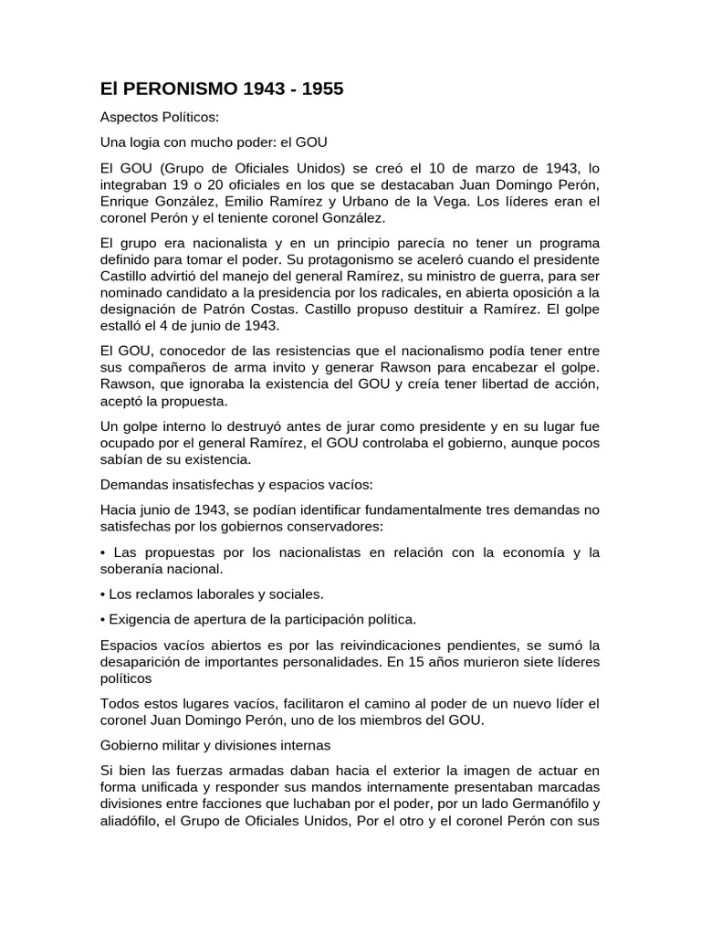 El PERONISMO 1943 | PDF | Argentina