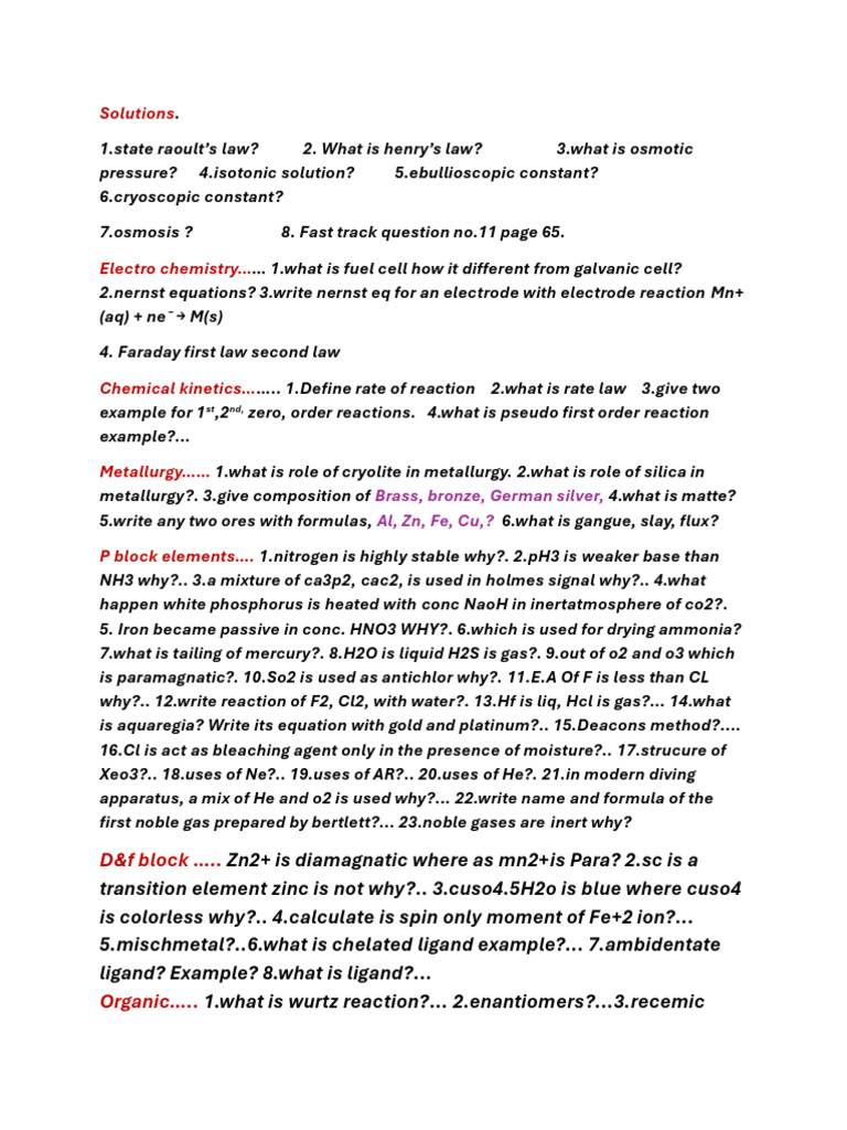 Imp 2marks Chemistry 2nd Year | PDF