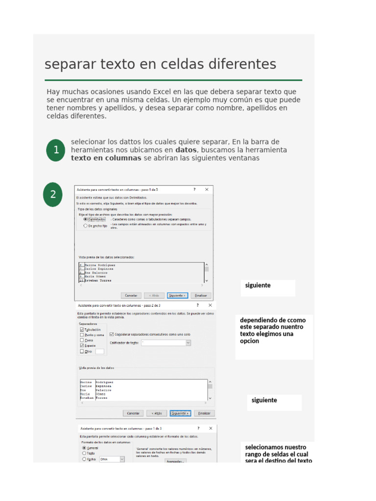 Separar y unir texto en Excel | PDF | Microsoft Excel | Microsoft