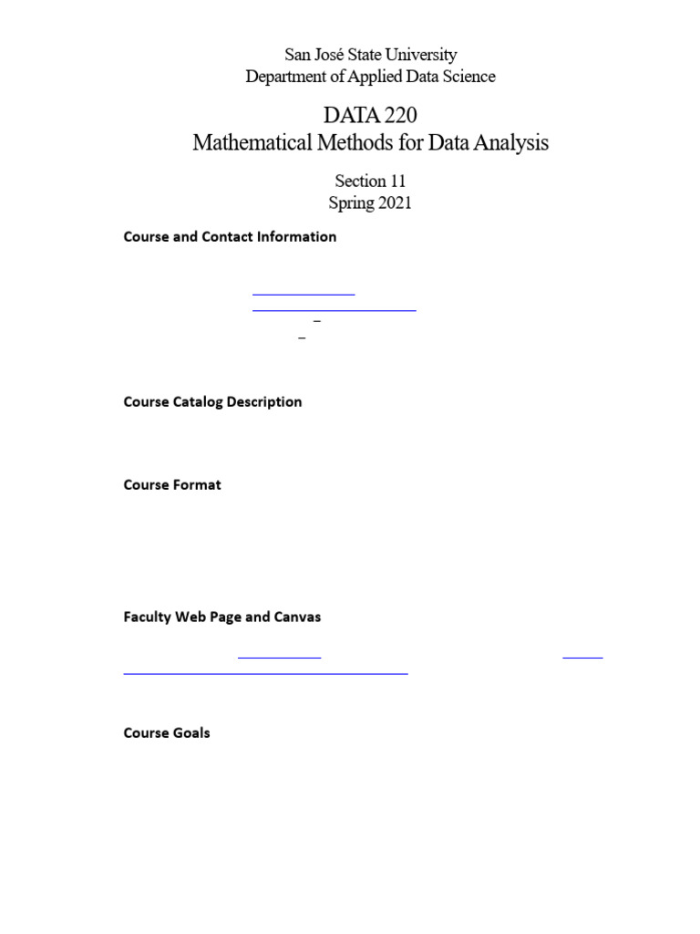 DATA220 Mak Syllabus Spring2021 | PDF | Mathematics | Statistics