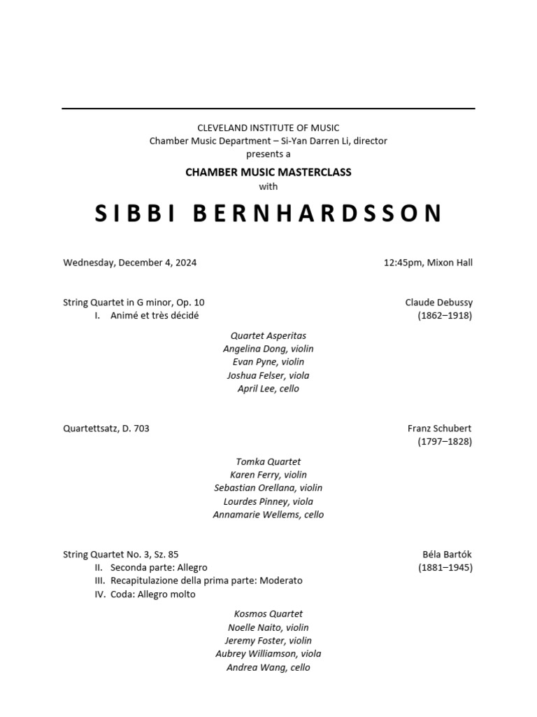 12.4.24 Bernhardsson Chamber Masterclass | PDF | Quartet | Viola