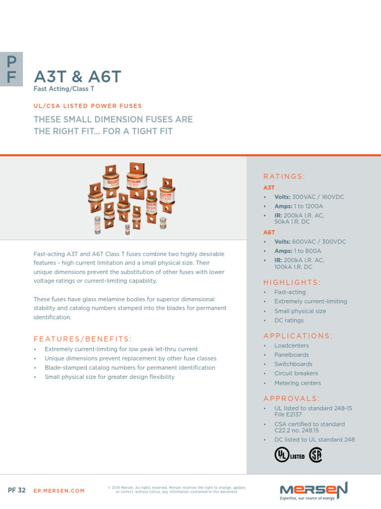 DS-A3T-A6T-Class-T-Fast-Acting-Mersen | PDF | Fuse (Electrical ...