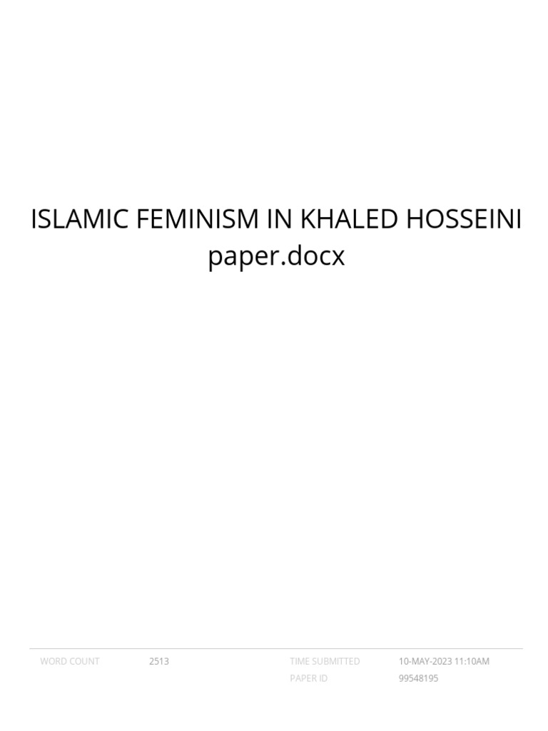 Islamic Feminism in Khaled Hosseini Paper | PDF | Ideologies | Discrimination & Race Relations
