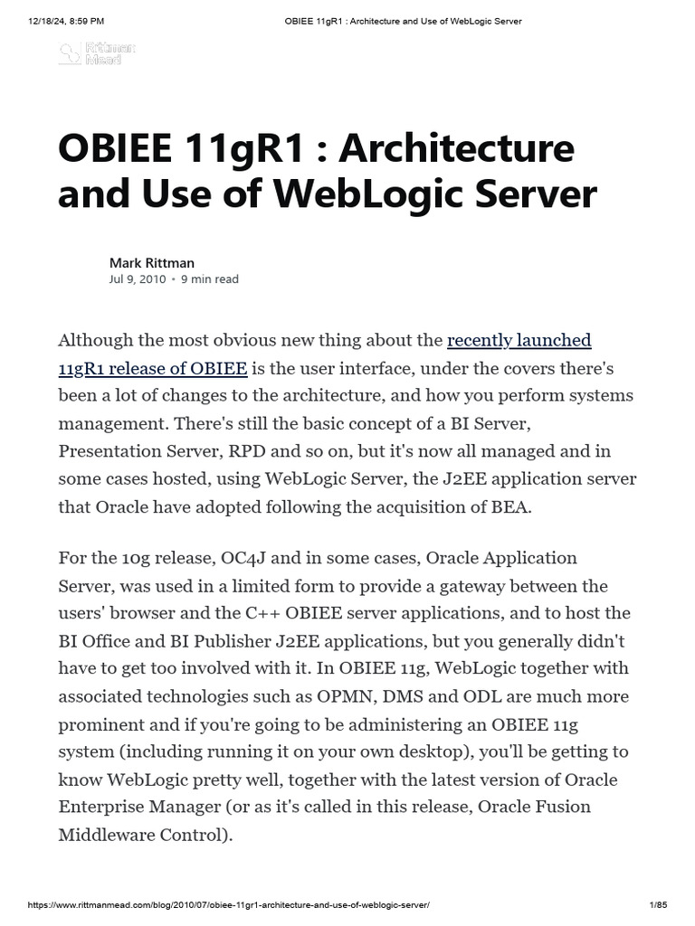 OBIEE 11gR1 _ Architecture and Use of WebLogic Server | PDF | Computing Platforms | System Software