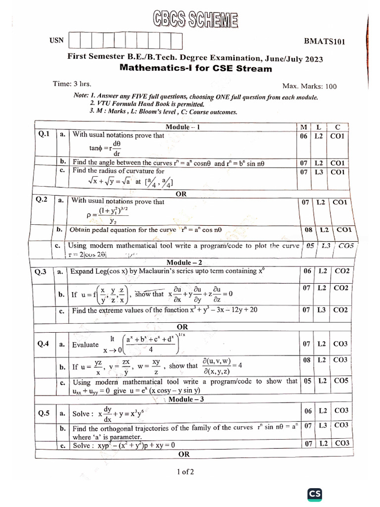 Mathematics Question paper | PDF
