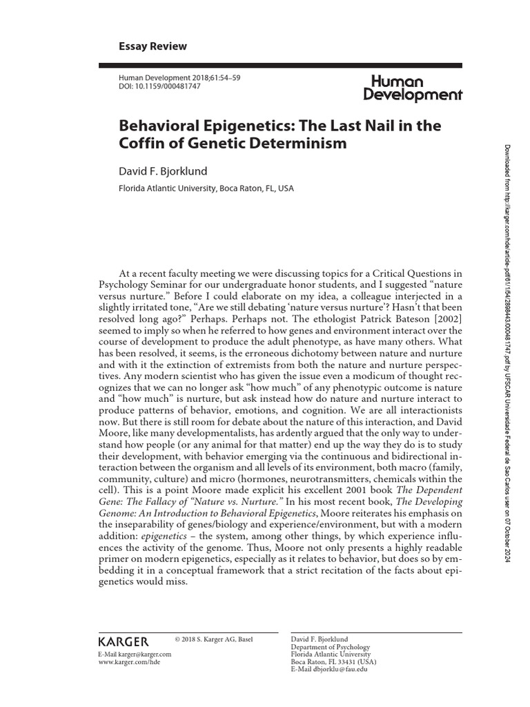 BJORKLUND_behavioral epigenetics | PDF | Epigenetics | Dna Methylation
