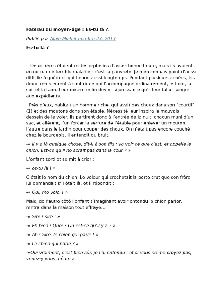 Fabliau : Le Vilain et ses Vaches | PDF