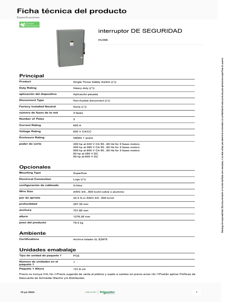 Schneider Electric - Interruptor-De-Seguridad-De-Uso-Rudo - HU366 ...