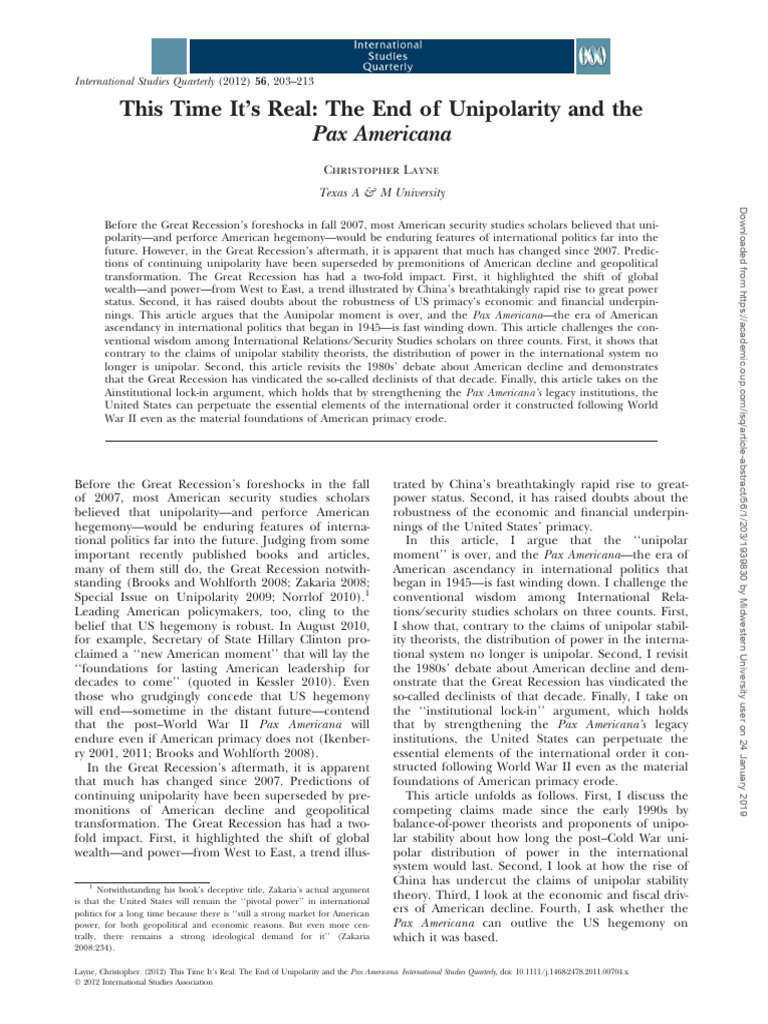 pax am | PDF | Polarity (International Relations) | Hegemony