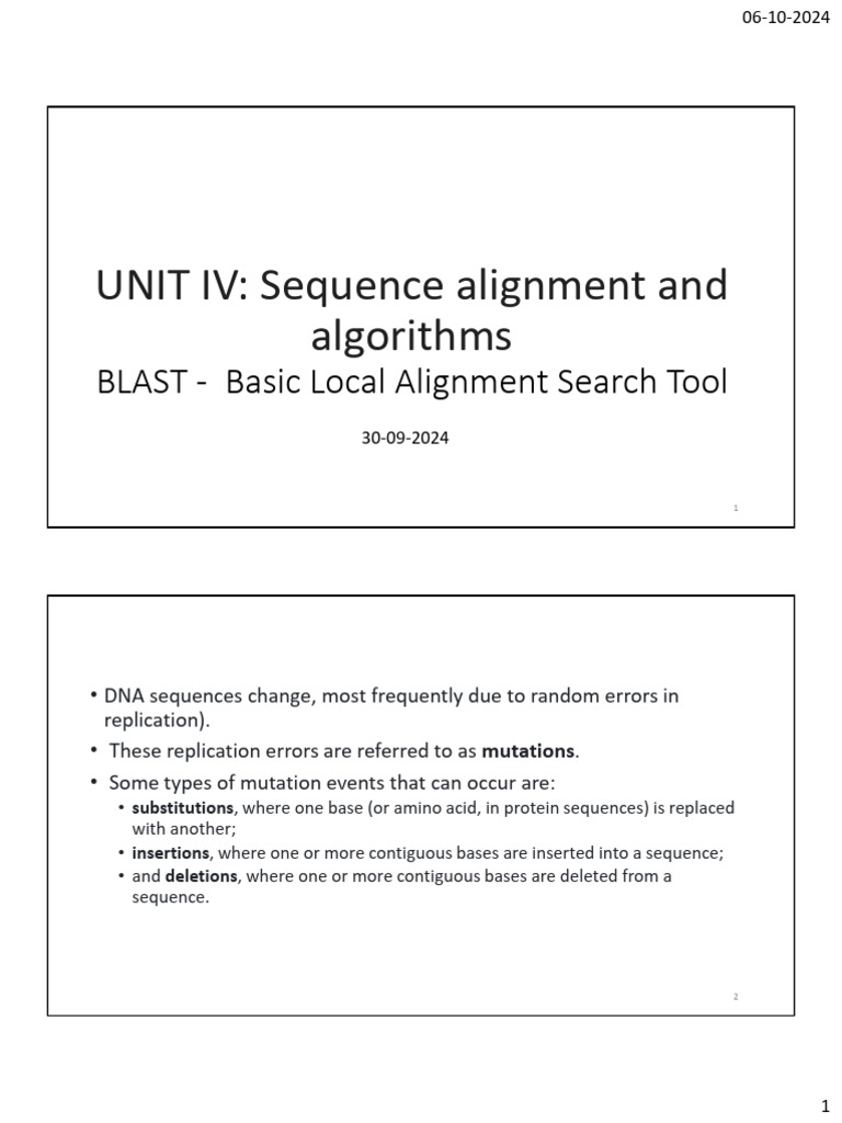 Unit Iv - Blast | PDF | Sequence Alignment | Nucleic Acid Sequence
