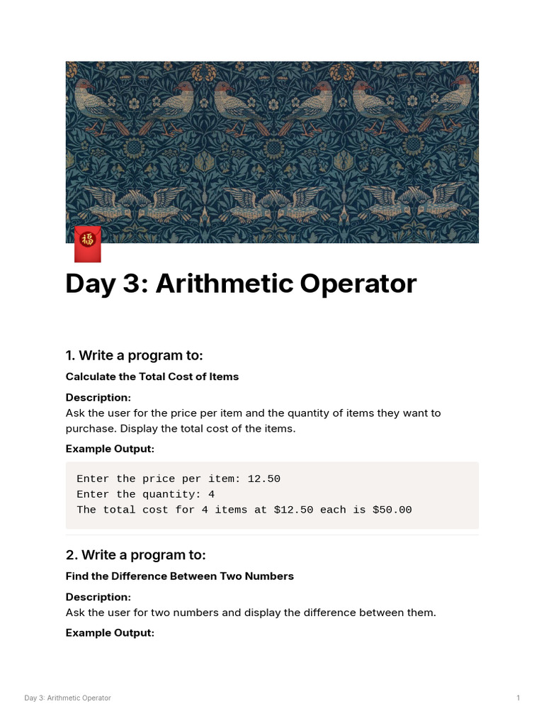 Day 3 Arithmetic Operator | PDF | Division (Mathematics) | Discrete Mathematics