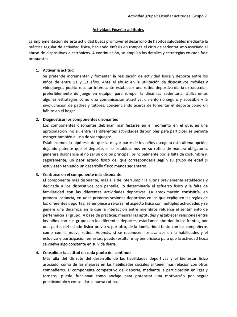 Actividad Grupal Educación - Enseñar Actitudes Grupo 7 | PDF | Deportes ...