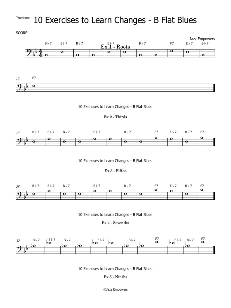 10 Ex. To Learn Changes - BB Blues-Trombone | PDF | Harmony | Musical ...
