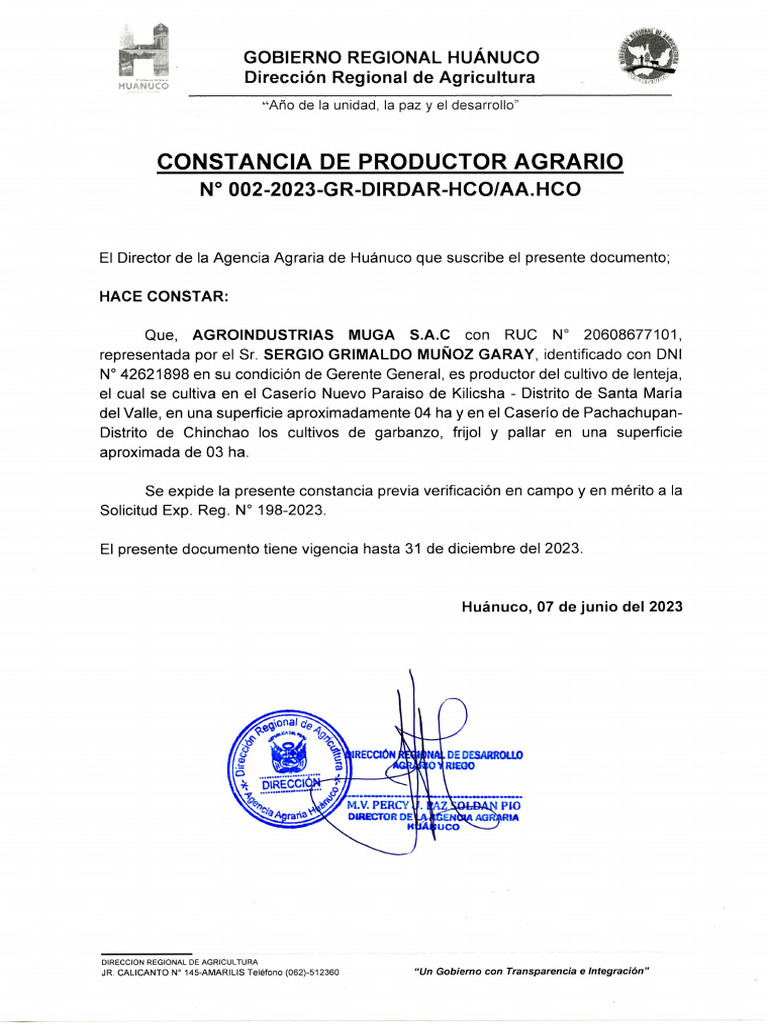 Constancia de Productor | PDF