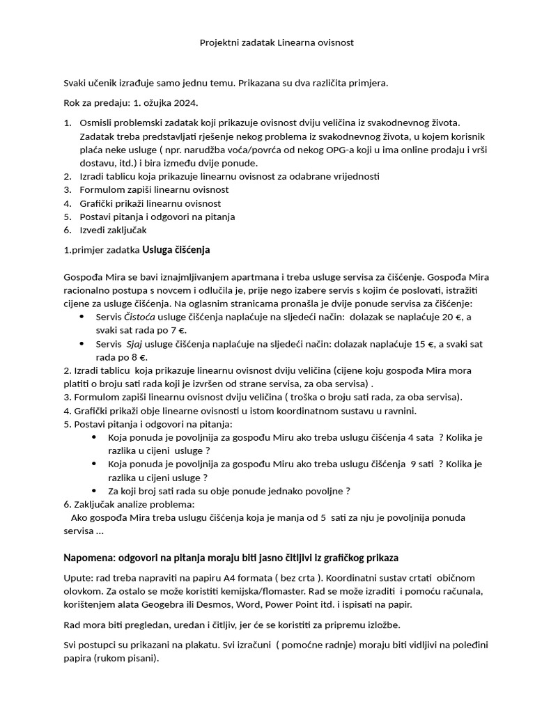 Projektni Zadatak Linearna Ovisnost | PDF