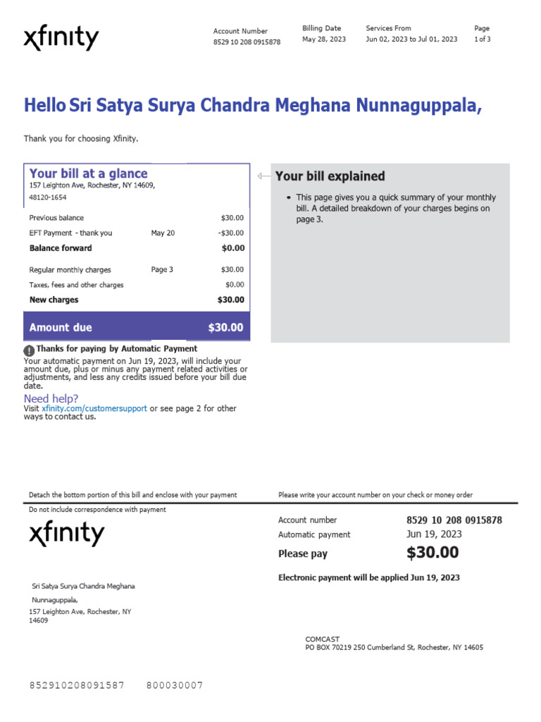 xfinity bill statement_Sri Satya | PDF | Payments | Money