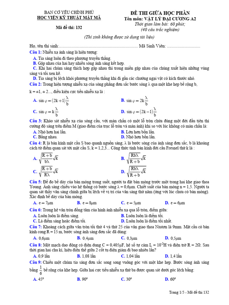 132 ĐỀ ktra GK VLDC2 H30 | PDF