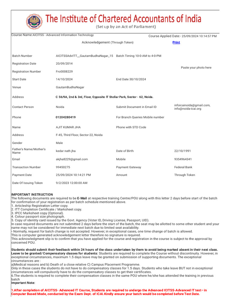 Advance ITT Training Acknow | PDF | Identity Document | Government And ...