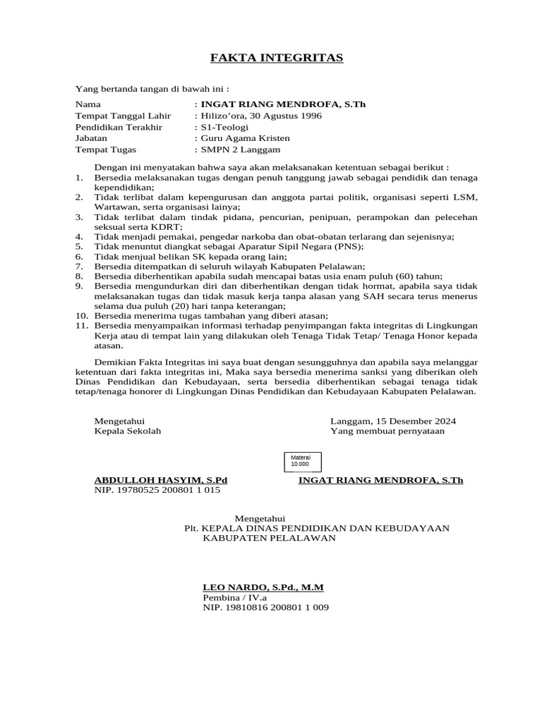 Fakta Integritas) | PDF