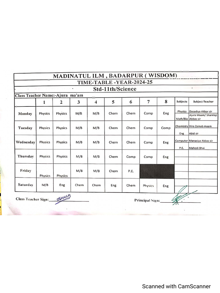 11th Science Time Table | PDF