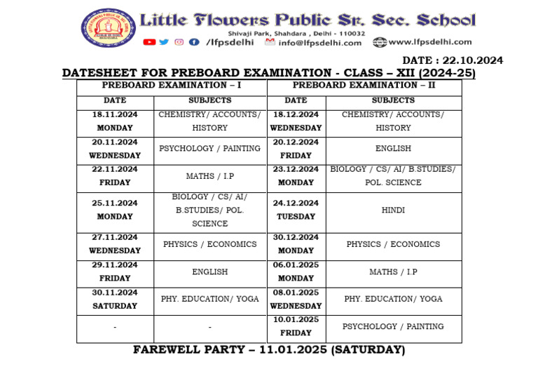 PreBoard Datesheet | PDF