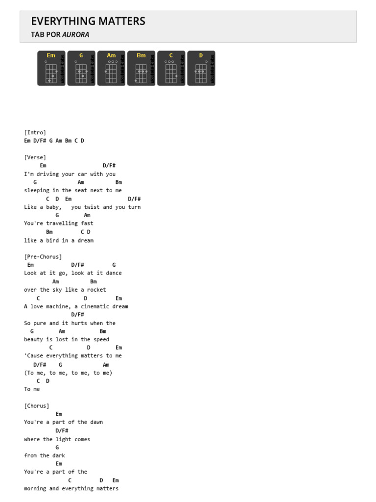 Everything Matters: Aurora Ukulele Tab | PDF | Song Structure | Music ...