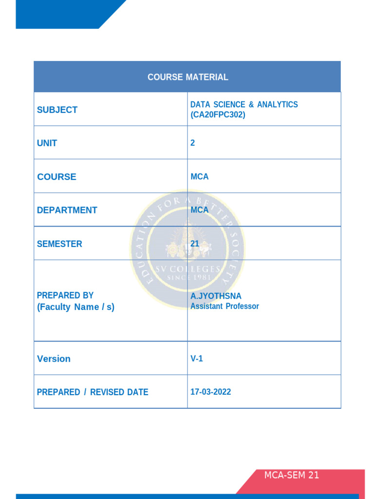 II-I_MCA_Data Science and Analytics_Course Material_Unit2 | PDF | Errors And Residuals | Linear ...