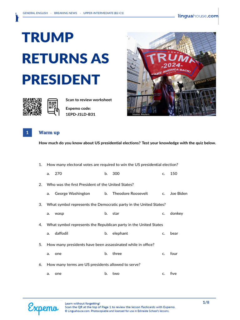 Trump Returns As President American English Teacher B2 C1 | PDF ...