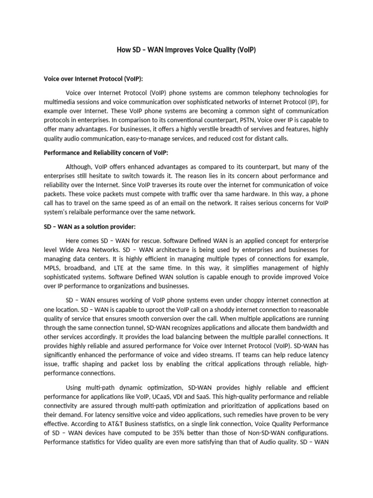 How SD-WAN Improves Voice Quality (VoIP) | PDF | Voice Over Ip | Computer Network