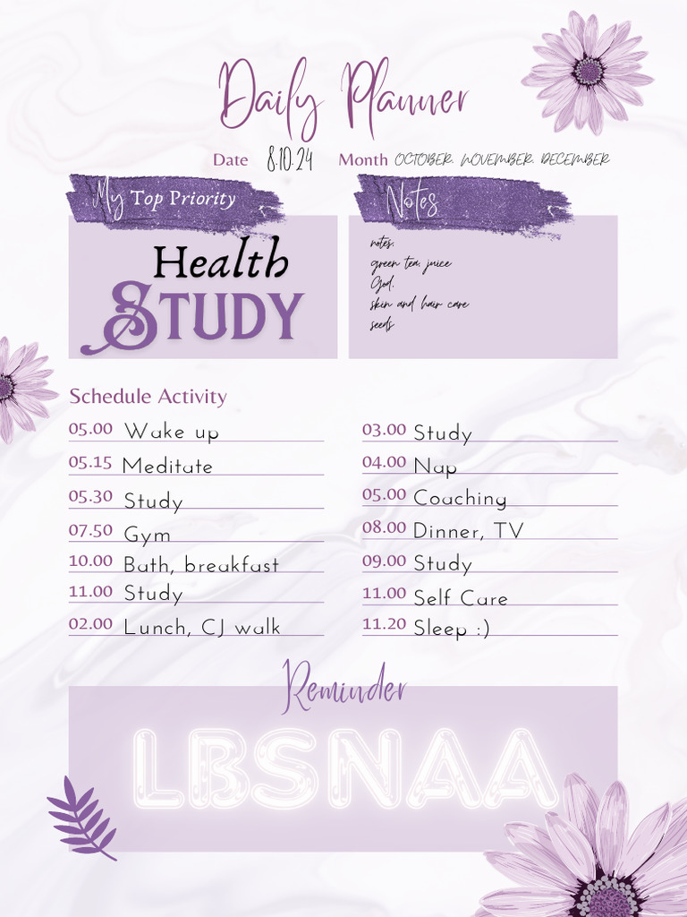 Purple Aesthetic Floral Illustration Daily Planner | PDF