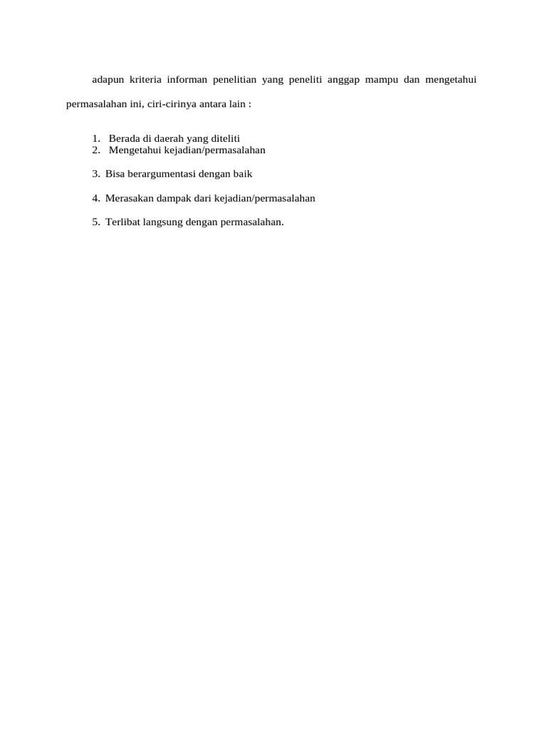 Kriteria Informan Penelitian Kualitatif | PDF