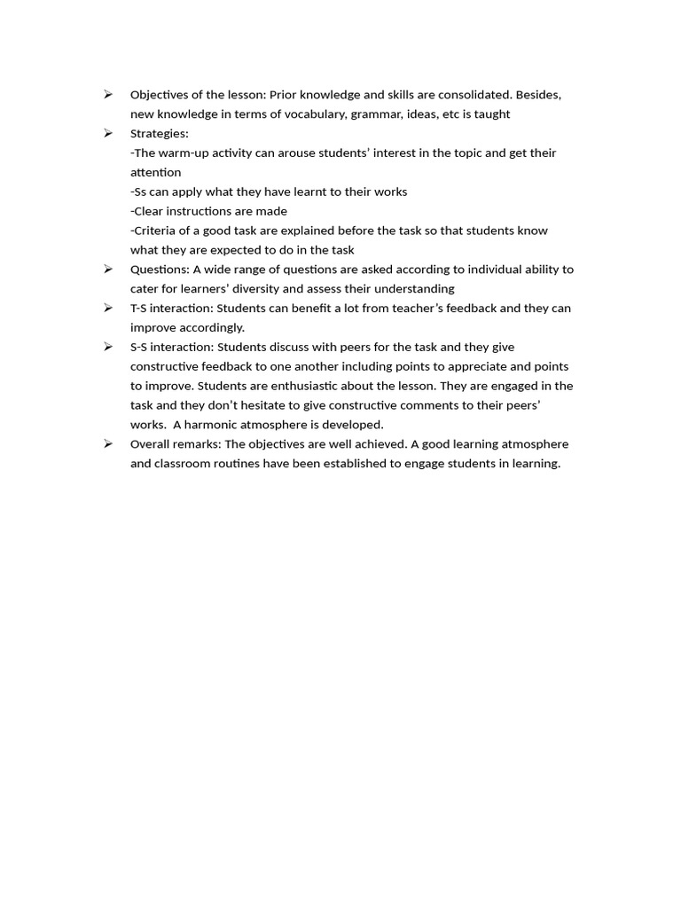 Common Comments For Lesson Ob For Others | PDF