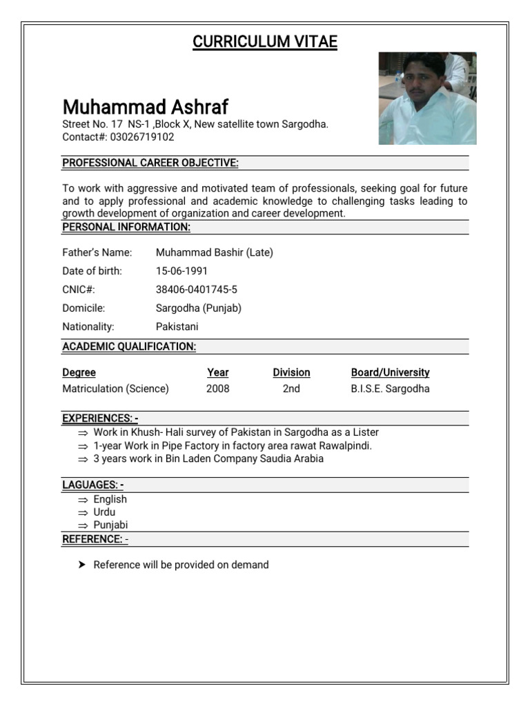Muhammad Ashraf: Curriculum Vitae | PDF