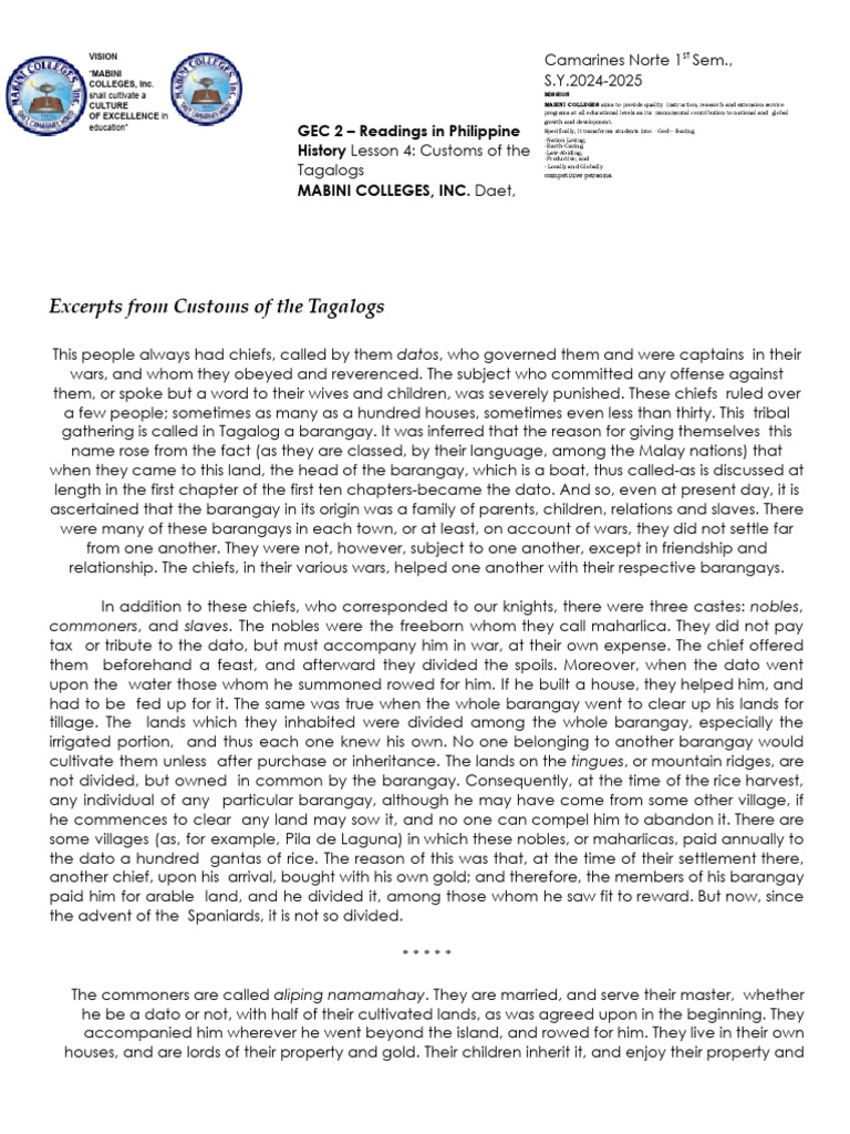 Customs of the Tagalogs | PDF | Marriage