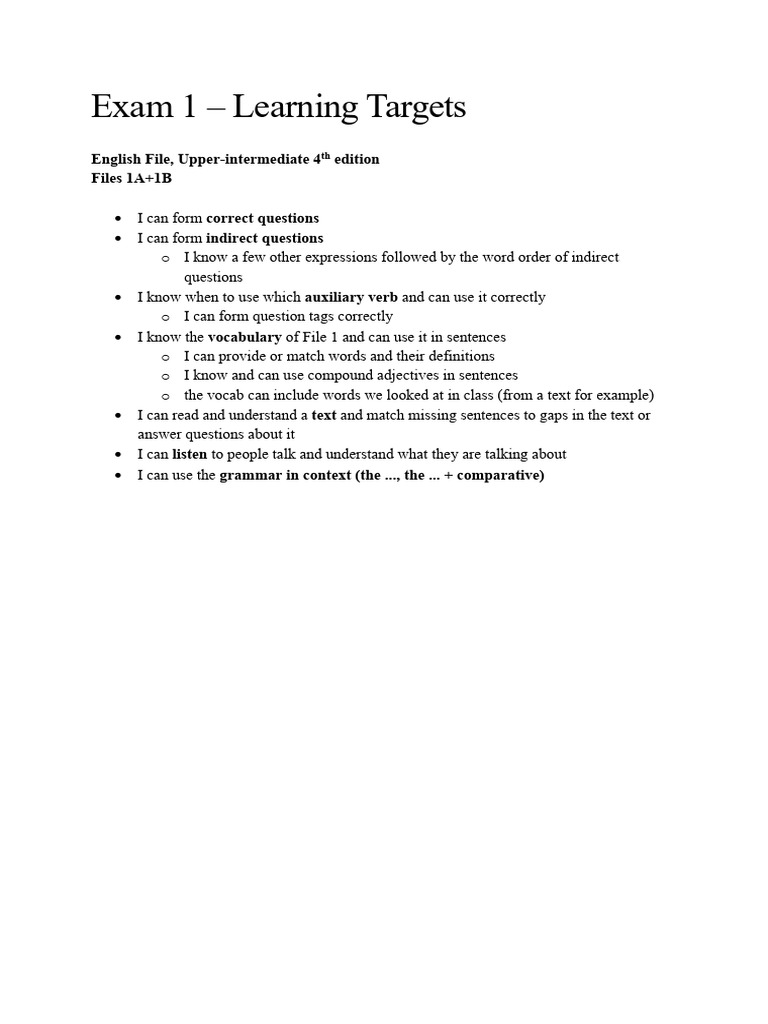 Learning Targets FILE 1AB (4th Ed.) | PDF