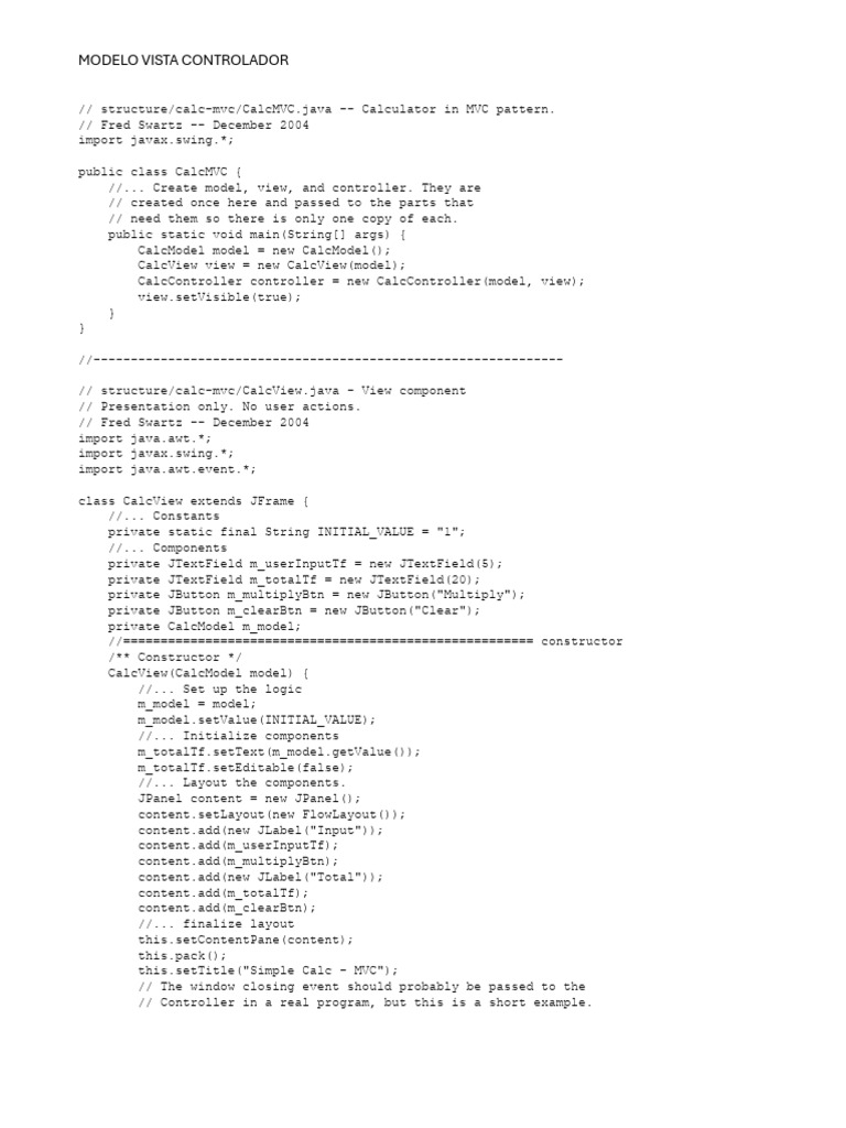 Ejemplo Modelo Vista Controlador en Java | PDF | Object Oriented ...