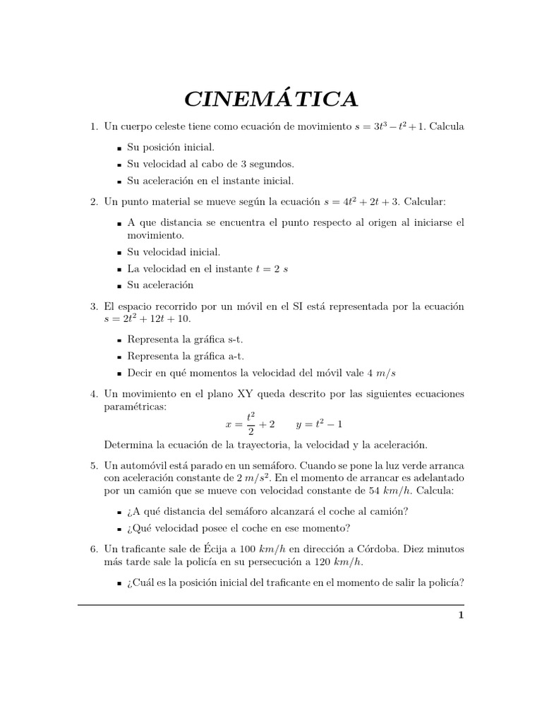 problemas cinematica | PDF | Velocidad | Cinemática