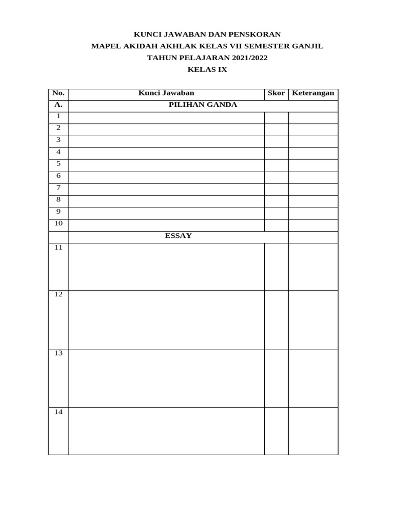 Format Kunci Jawaban | PDF