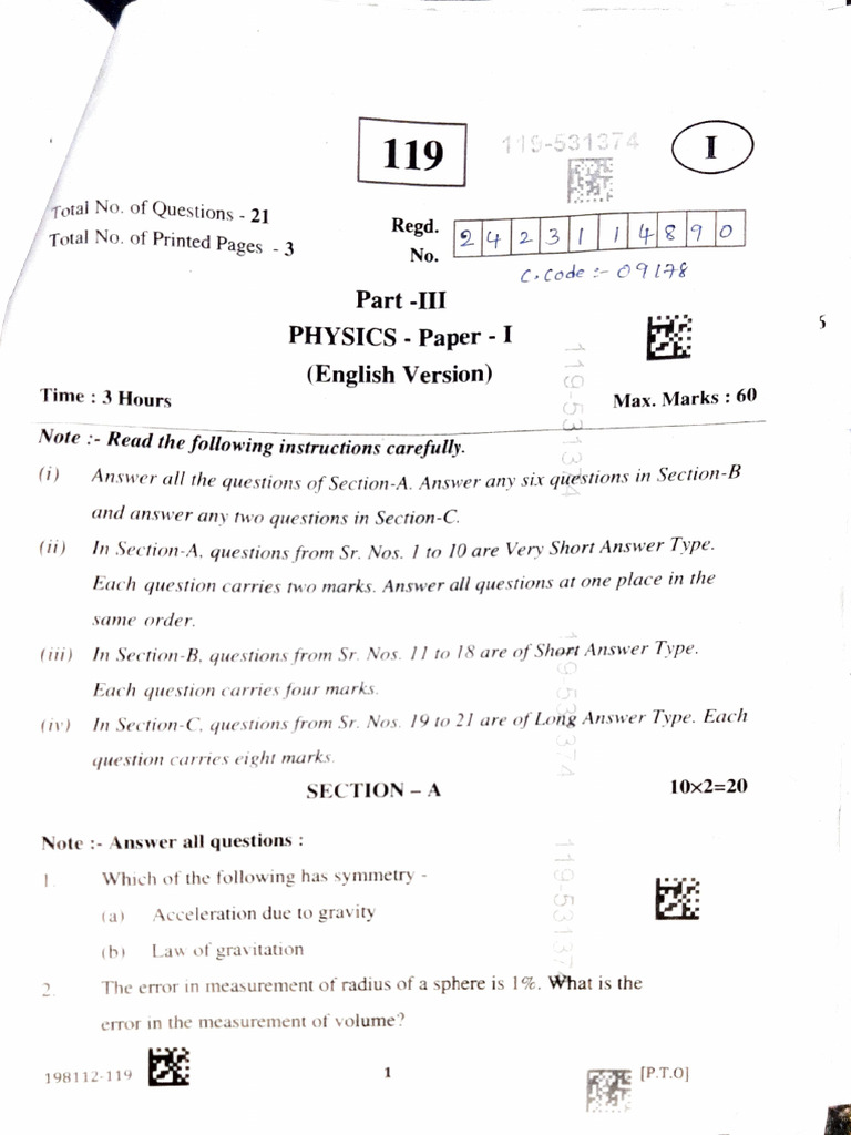 Physics Exam Paper with Structured Questions | PDF | Acceleration ...