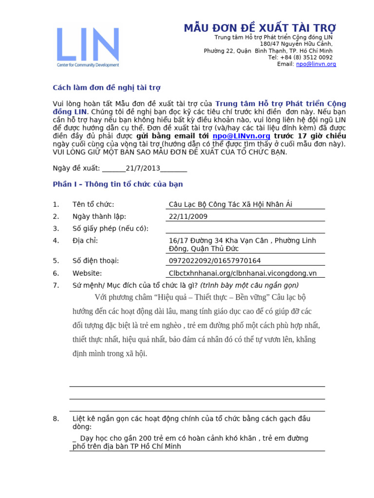 Ban de Xuat Du An Vong Tai Tro Cong Dong Lin NTG CLB CTXH Nhc3a2n C3a1i ...