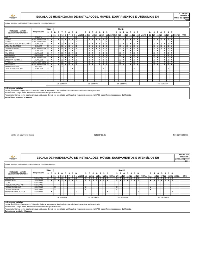 FO.BP.002 EH Escala de higienizacao nov | PDF