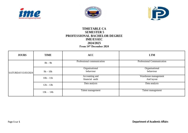 CA Time Table Bachelor Degree AKWA | PDF