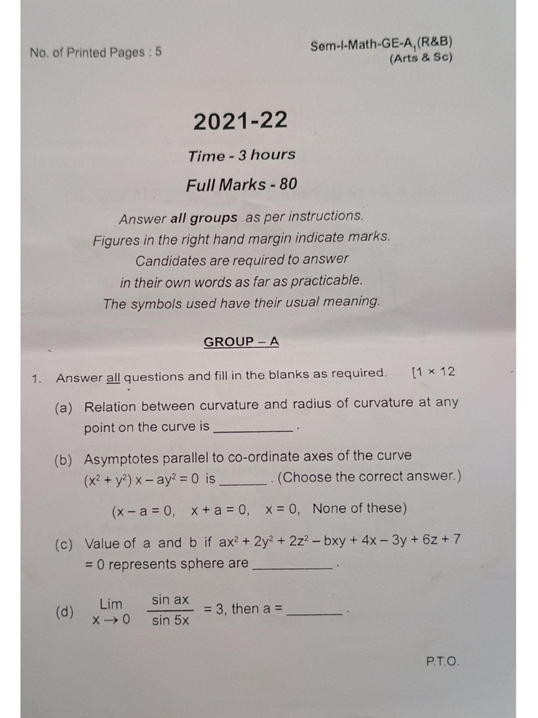 Semester 1, GE-1 Math, 2022 | PDF