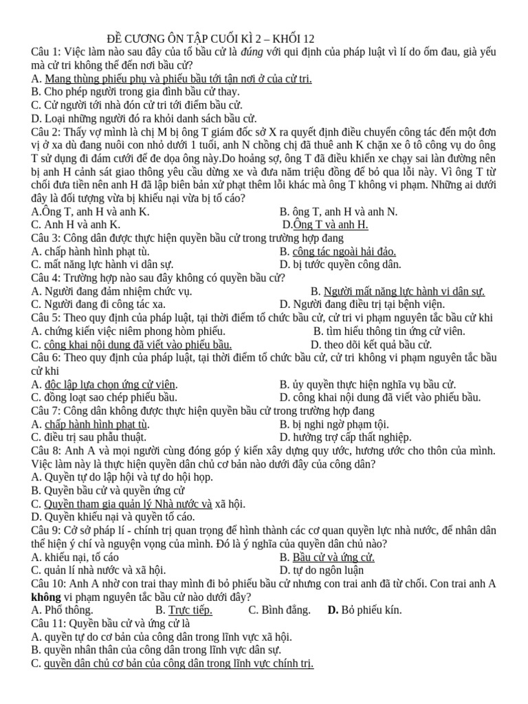 Đề Cương Ôn Tập Cuối Kì 2 K 12. Trang Hoang | PDF