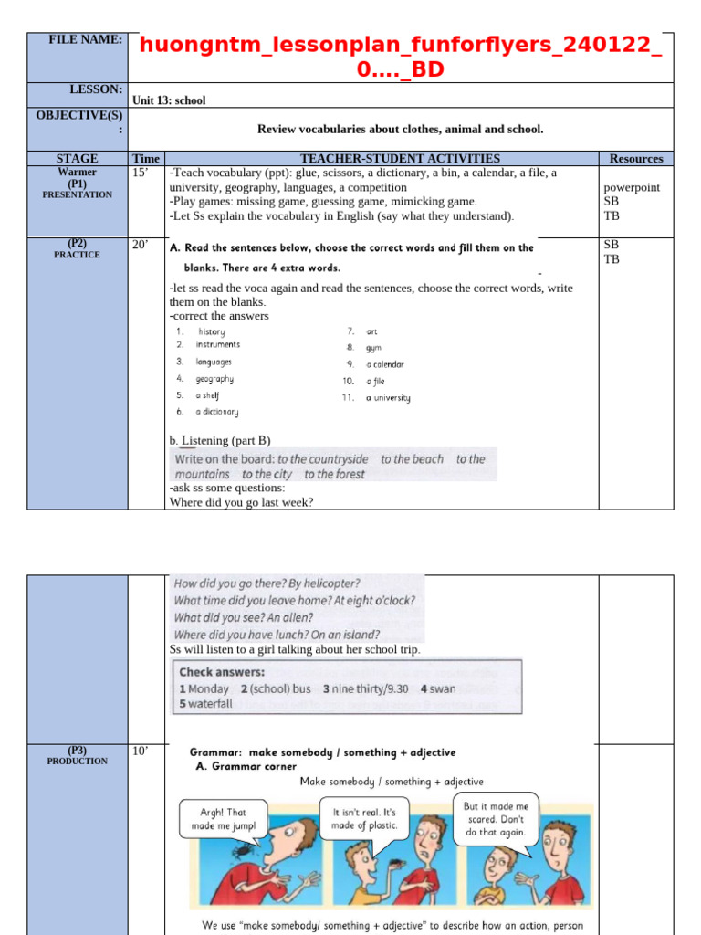 Fun Lesson Plan for Teaching School Vocabulary | PDF
