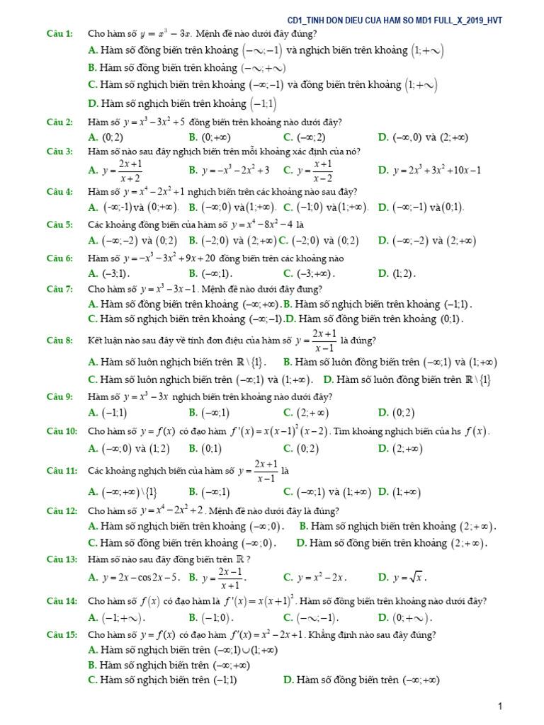 CD1 - Tinh Don Dieu Cua Ham So MD1 Full - X - 2019 - HVT | PDF